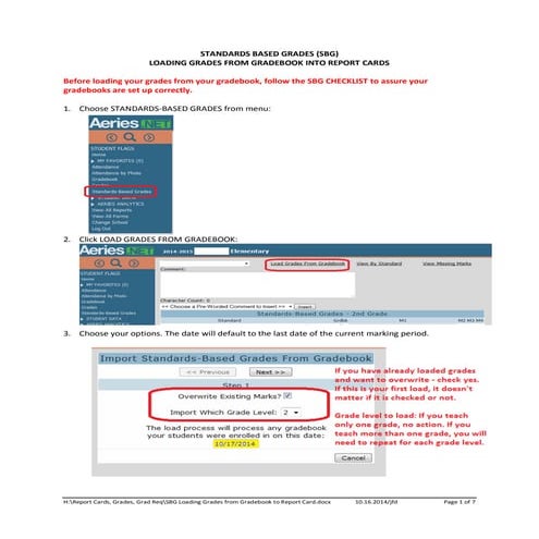 SBG: Loading Grades from Gradebook to Report Card | PDF