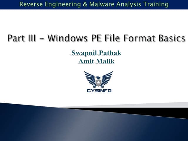 Reversing Malware Analysis Training Part3 Windows Pefile Formatbasics Ppt