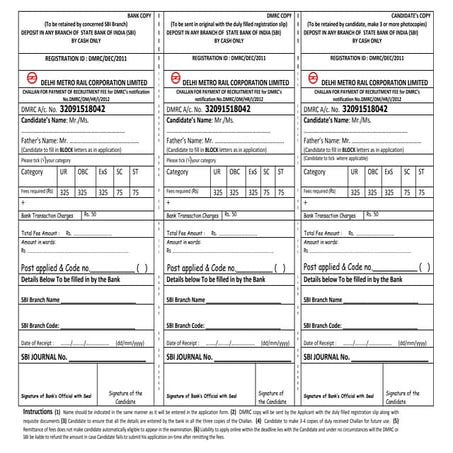 Sbi dmrc challan_form | PDF