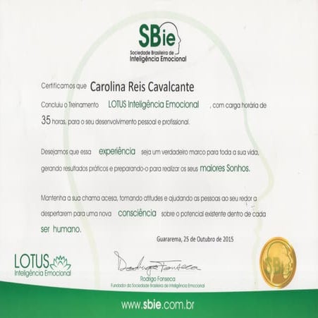 Certificado do curso de Inteligência Emocional (Sbie) | PDF