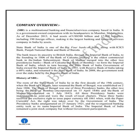 A Final Project Report on SBI Strategic Perfomance" | PDF