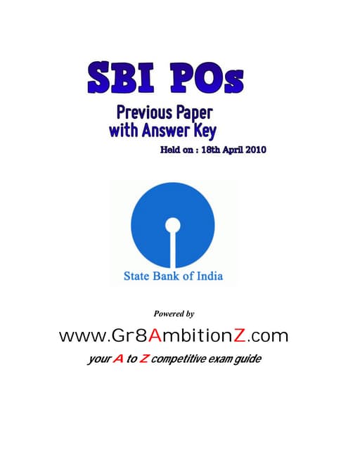 Sbi po june 2014 question paper | PDF