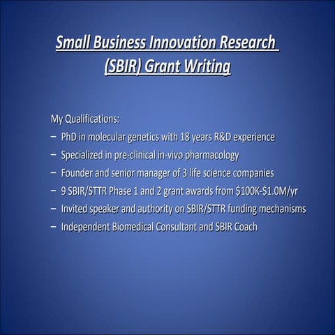 Sbir Presentation July 2012 | PPT