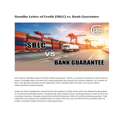 SBLC vs. Bank Guarantee: Key Differences & Uses | PDF