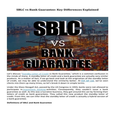 SBLC vs Bank Guarantee: Key Differences Explained | PDF