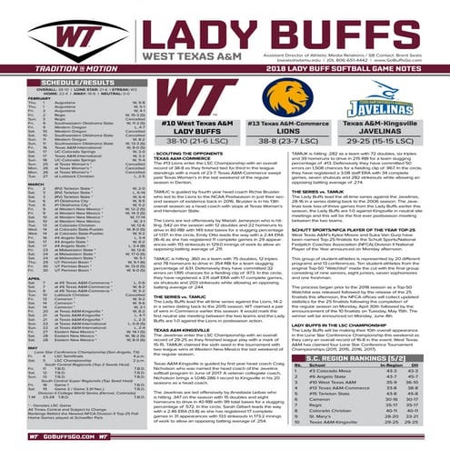 WT Softball Game Notes (5-2-18) | PDF