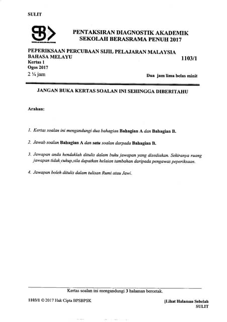 Kertas Percubaan SPM BM Perlis 2017 | PDF