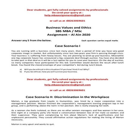 Sbs mba 2020 case studies business values and ethics | DOCX