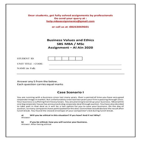 Sbs mba m sc - 2020 - business values and ethics - | DOCX
