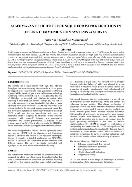 Sc Fdma An Efficient Technique For Papr Reduction In Pdf Computer Networking Computing
