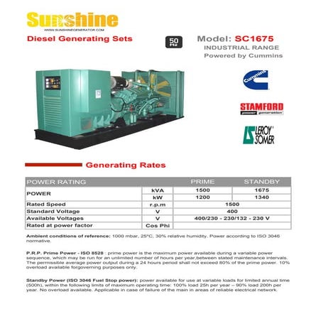 Data Sheet-Cummins 250KW Diesel Genset(NTA855-G2) | DOCX
