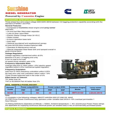 Sc55 50kva Cummins generator Data Sheet | PDF