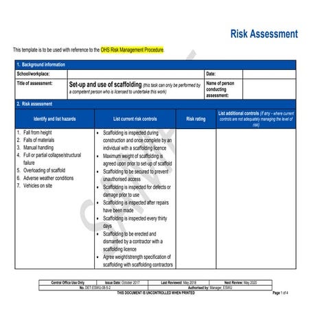 Scaffolding hazardous identification risk assessment | PDF | Medical Health