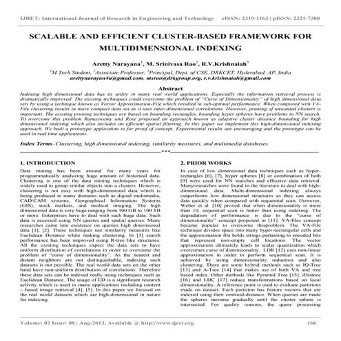 Scalable And Efficient Cluster Based Framework For Multidimensional Indexing Pdf