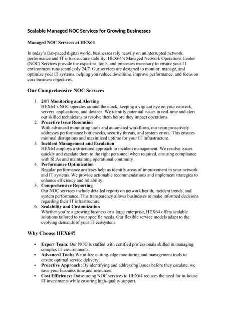 Customizable Managed NOC Service Pricing | DOCX