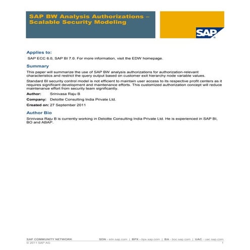 Scalable security modeling sap bw analysis authorizations | PDF | Databases | Computer Software ...