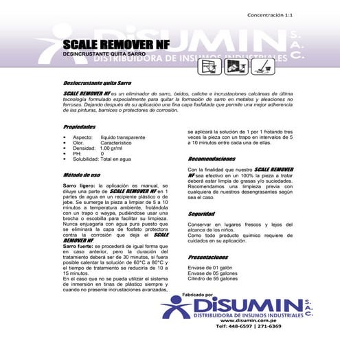 Scale remover nf ficha técnica | PDF