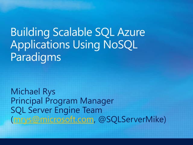 Scaling With Sql Server And Sql Azure Federations Ppt 2838
