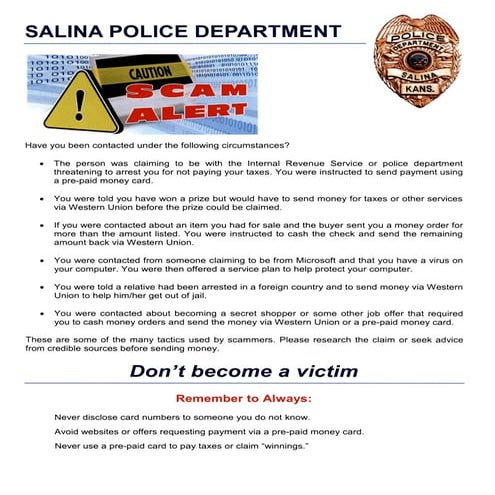 City of Salina Police Department-Scam Alert | PDF