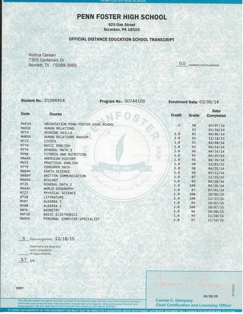 High School transcript | PDF