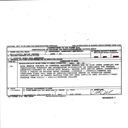 Brian Ghilliotti: US Army: DD215 Correction for Kosovo Service | PDF