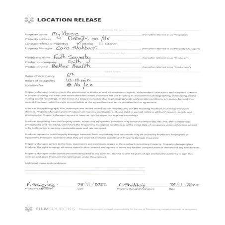 My House- Location Release | PDF