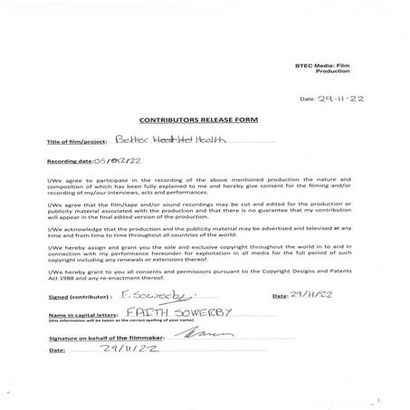 Contributors Release Form | PDF