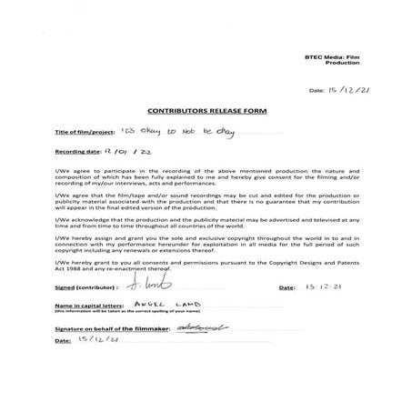 Contributor Release Form 2 Pdf