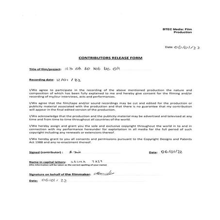 Contributor Release Form 1 | PDF