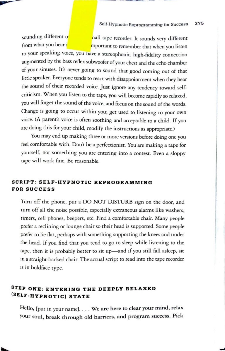 Self hypnosis Sample Script Self hypnosis Sample Script