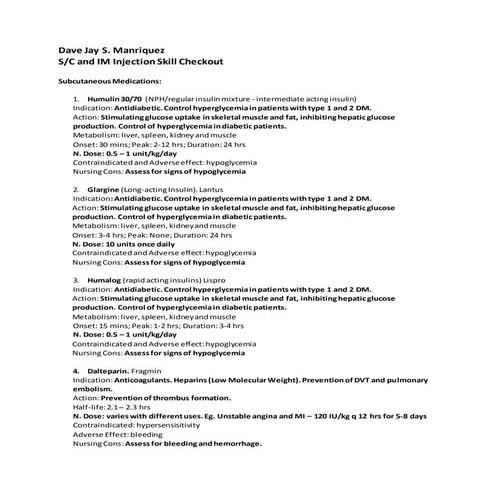 Sc and im injection skill checkout medication | DOCX