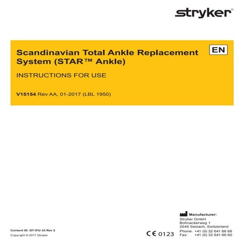 Scandinavian Total Ankle Replacement System (STAR™ Ankle) | Enovis | PDF