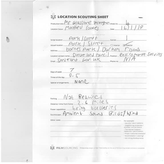 Location Scouting sheet 4 | PDF