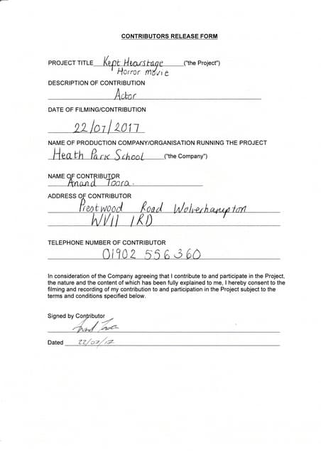 Contributors Release Form 1 | PDF | Video Production | Content Production
