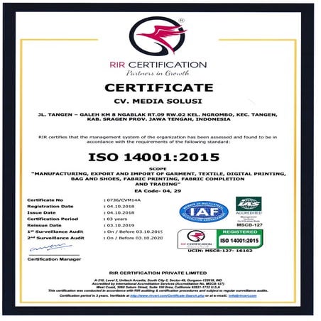 sertifikat iso 14001 cv. media solusi | PDF | Business | Business and Finance