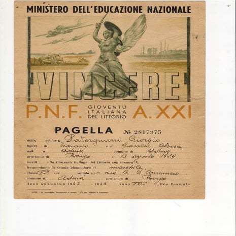 pagella scolastica di Giorgio Patergnani 1929 Scuola Elementare di ...