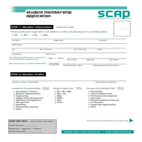 Scap Student Membership Application | PDF