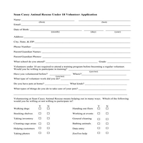 MINOR (under 18) VOLUNTEER APPLICATION | PDF