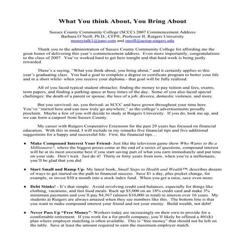 SCCC Commencement Address 2007 | PDF | College Planning | College Education