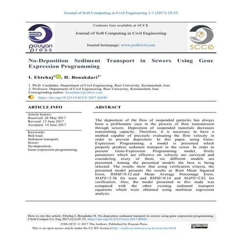 No-Deposition Sediment Transport in Sewers Using Gene Expression Programming | PDF | Geology ...
