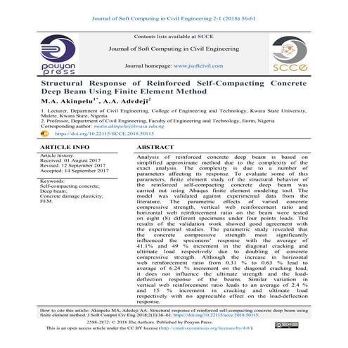 Structural Response Of Reinforced Self Compacting Concrete Deep Beam Using Finite Element Method
