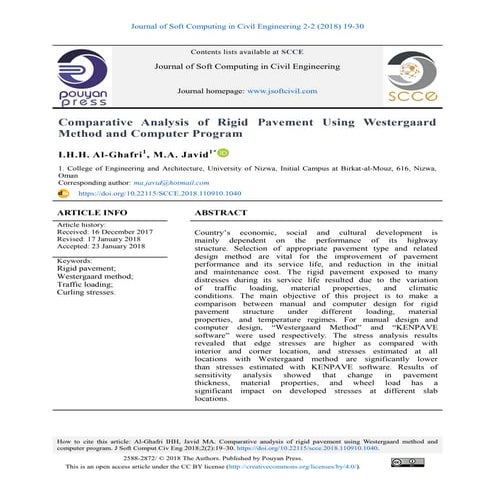 Comparative Analysis of Rigid Pavement Using Westergaard Method and ...