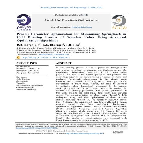 Process Parameter Optimization for Minimizing Springback in Cold Drawing Process of Seamless ...