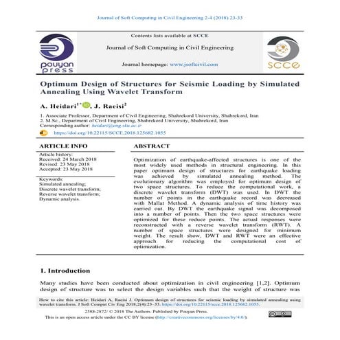 Optimum Design of Structures for Seismic Loading by Simulated Annealing Using Wavelet Transform ...