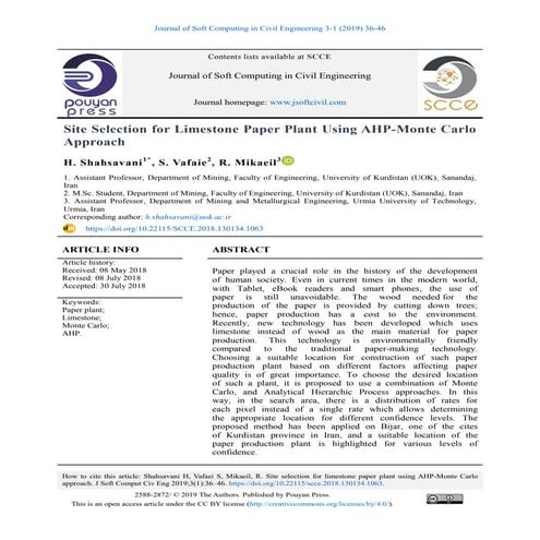 Site Selection for Limestone Paper Plant Using AHP-Monte Carlo Approach ...