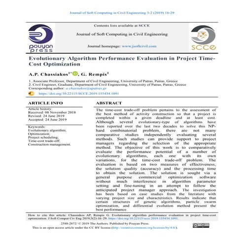Evolutionary Algorithm Performance Evaluation In Project Time Cost