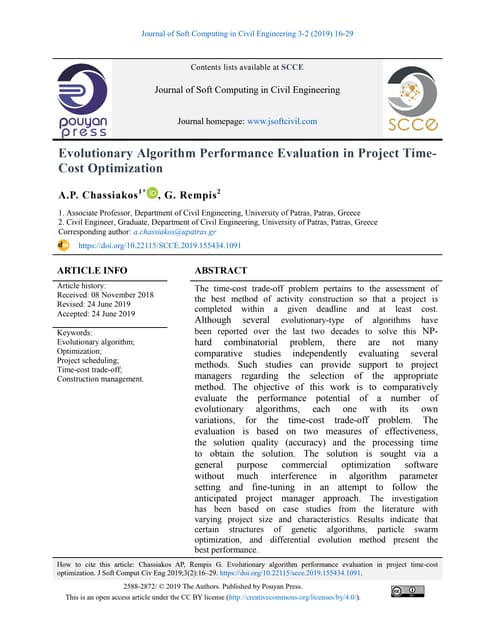Evolutionary Algorithm Performance Evaluation In Project Time Cost