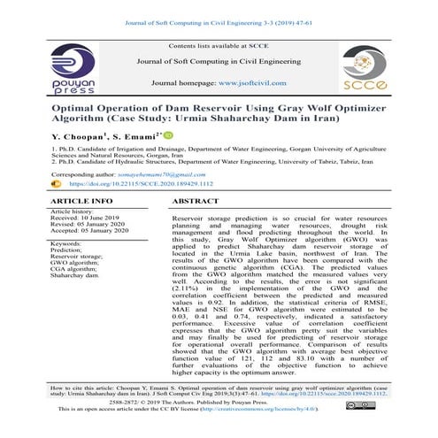 Optimal Operation of Dam Reservoir Using Gray Wolf Optimizer Algorithm (Case Study: Urmia ...