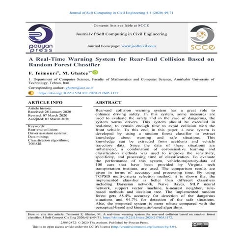 A Real-Time Warning System for Rear-End Collision Based on Random Forest Classifier | PDF