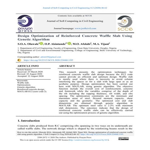 Design Optimization of Reinforced Concrete Waffle Slab Using Genetic Algorithm | PDF